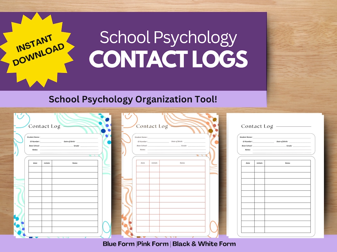 School Psychologist Contact Logs, Psychologist Organization Form ...