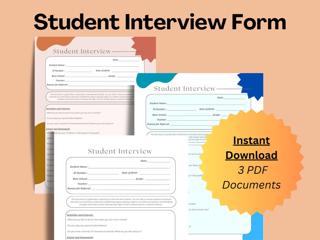 Student Interview Form Clinical Interview Form School - Etsy