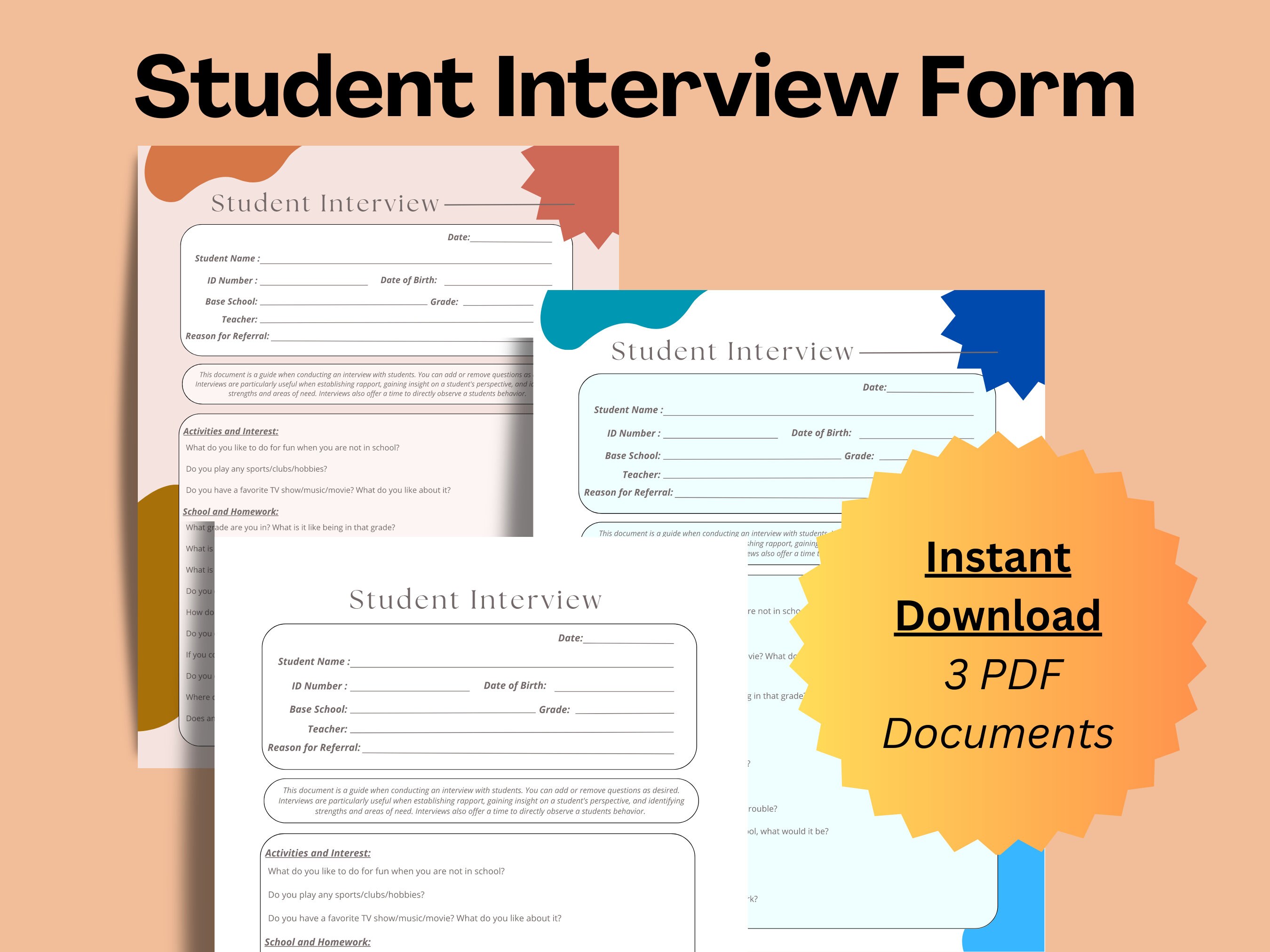 Student Interview Form Clinical Interview Form School - Etsy