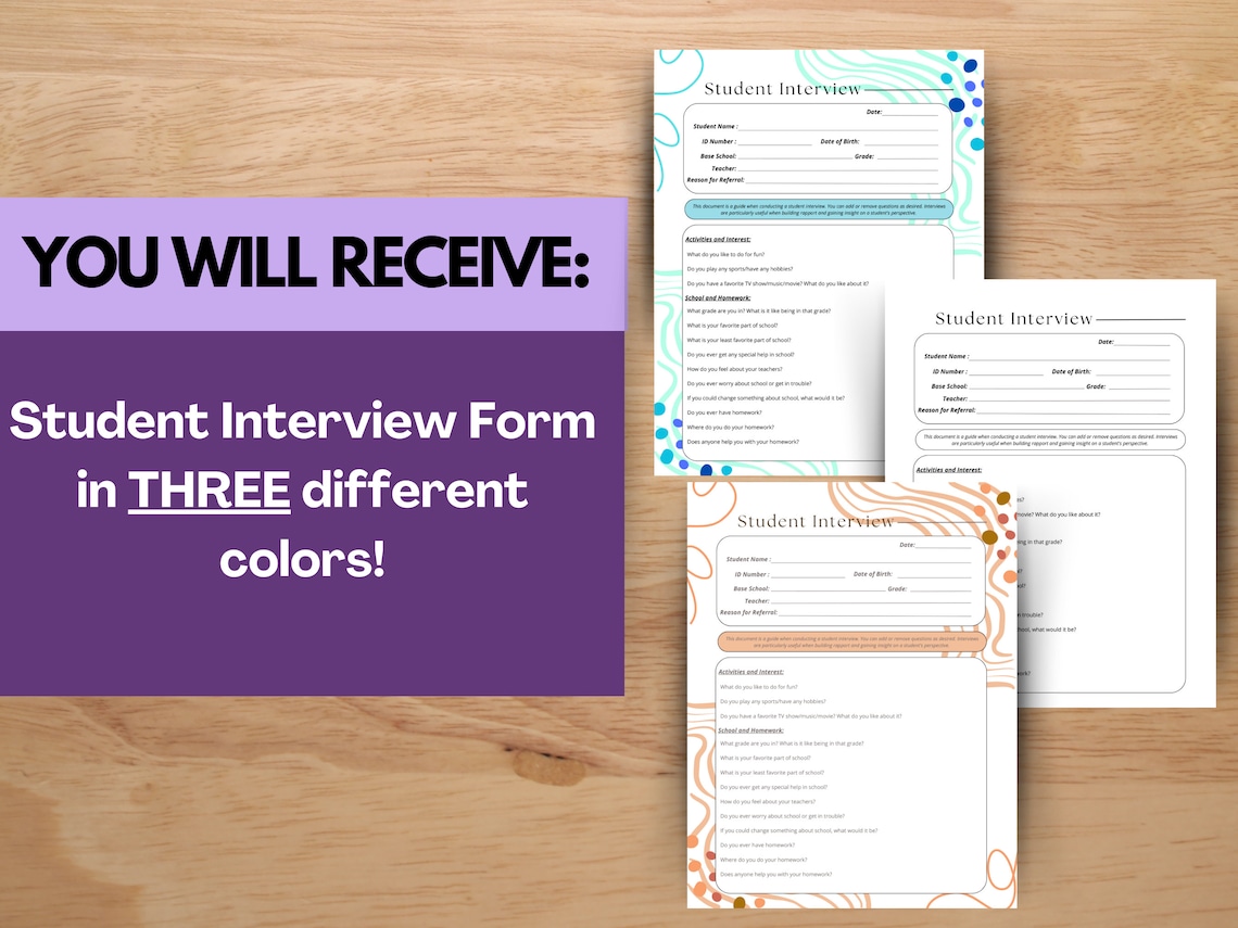 Student Interview Form | Clinical Interview Form | School Psychologist ...