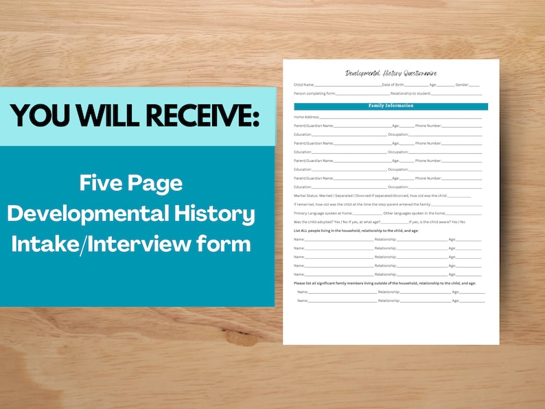 Developmental History Intake Form, Social History Interview Form ...