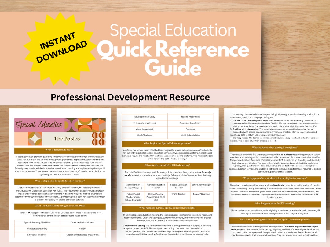 Special Education Quick Reference Guide, Professional Development ...