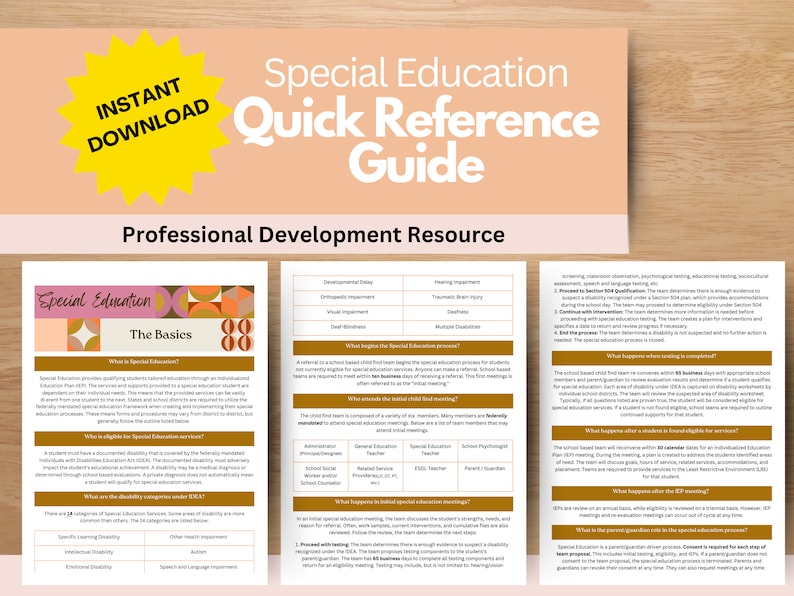 Special Education Quick Reference Guide, Professional Development ...
