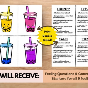 Bubble Tea Themed Feelings Skill Cards, Emotions Flashcards, Social ...