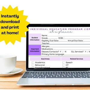 IEP at a Glance Form, Special Education IEP Quick Reference Form, IEP ...