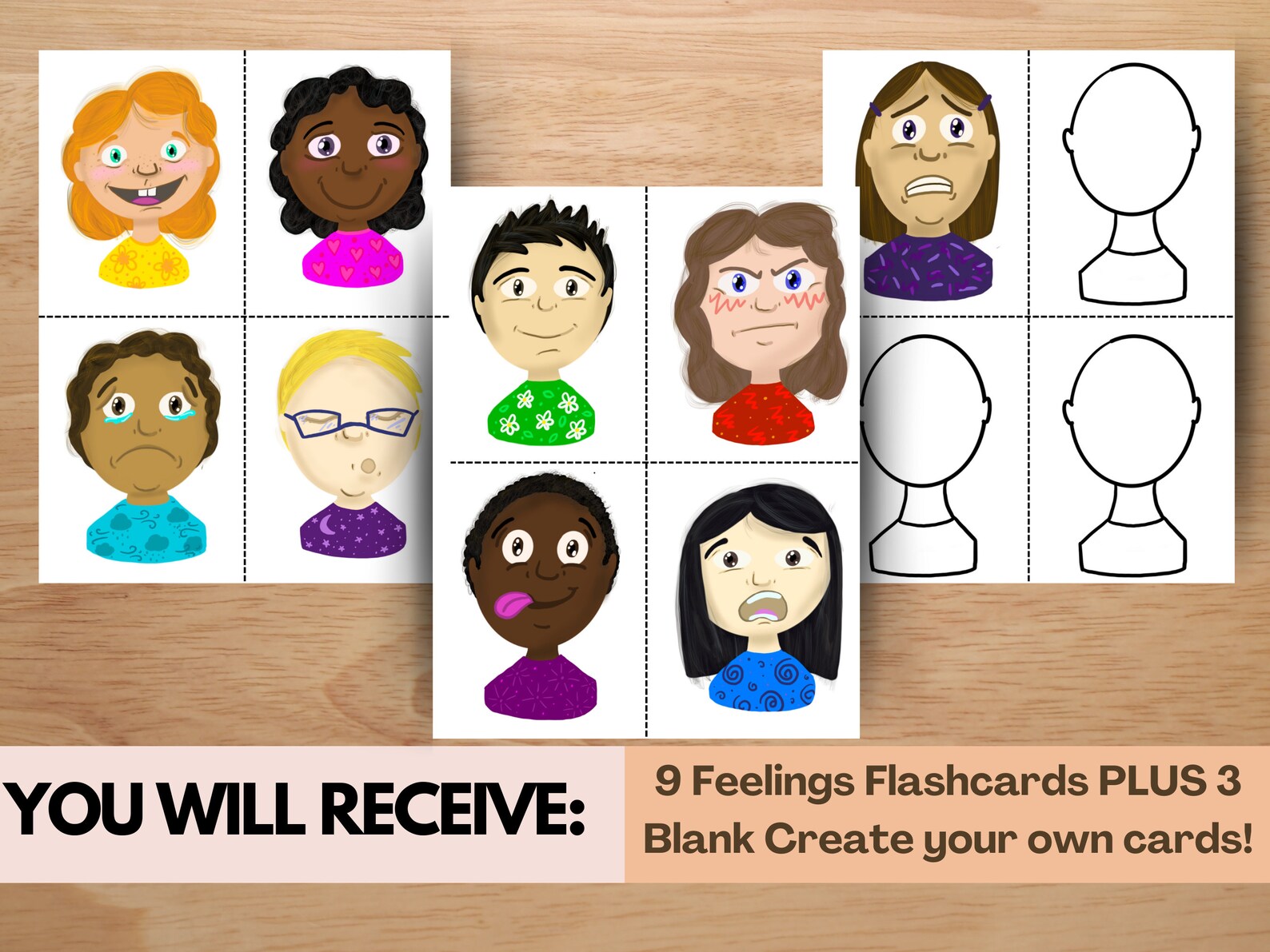 Feelings Skill Flashcards, Emotion Identification for Kids, Social ...