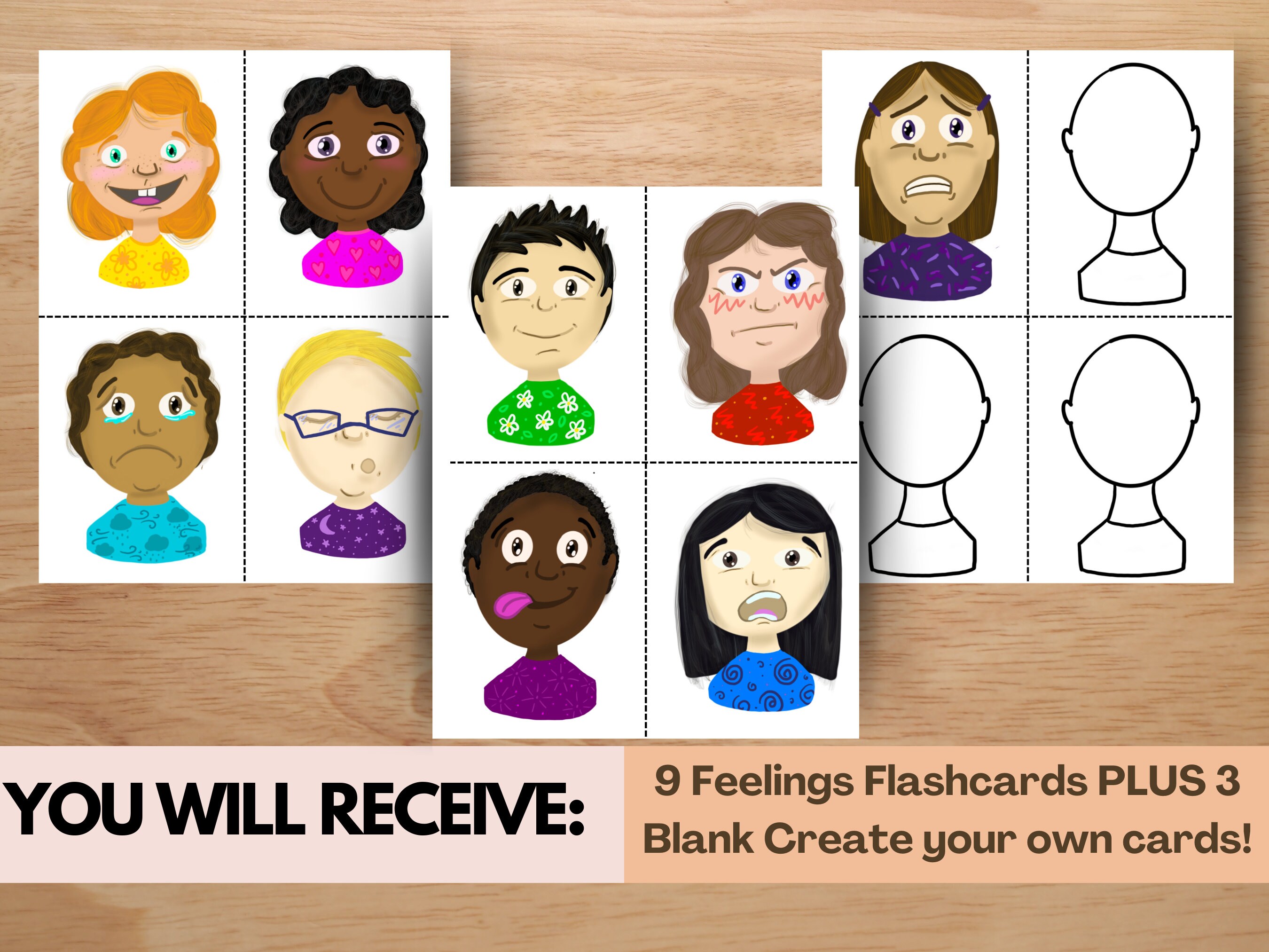 Feelings Skill Flashcards, Emotion Identification for Kids, Social ...