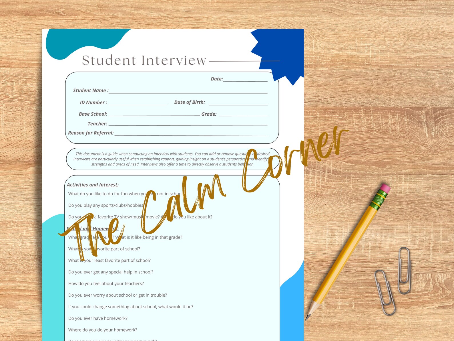 Student Interview Form Clinical Interview Form School - Etsy