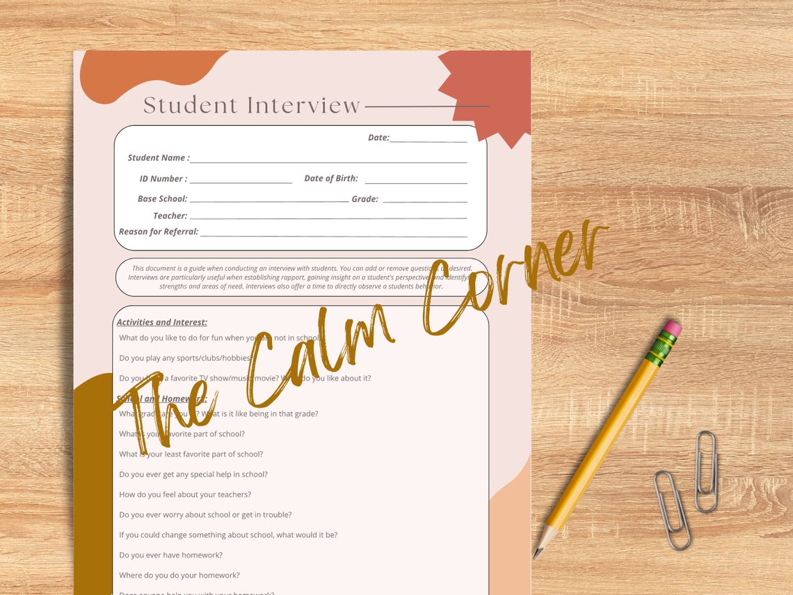 Student Interview Form Clinical Interview Form School - Etsy
