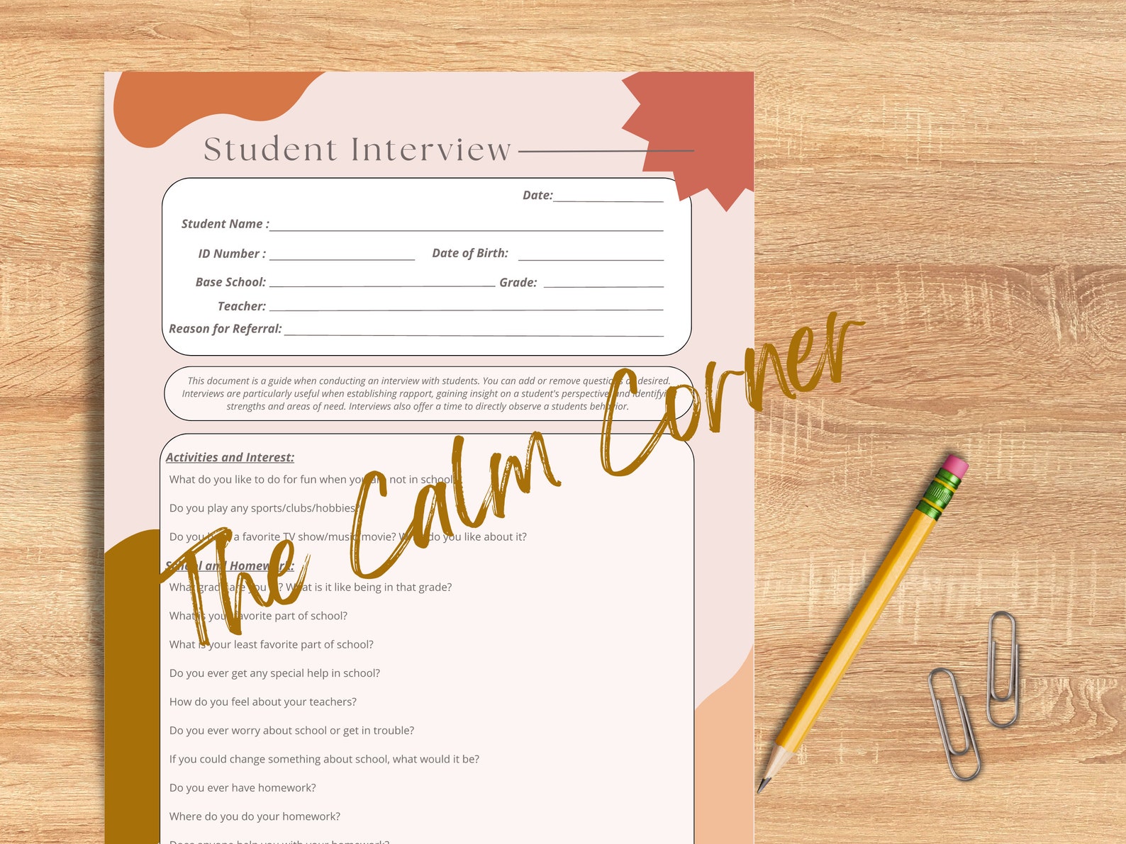 Student Interview Form Clinical Interview Form School - Etsy