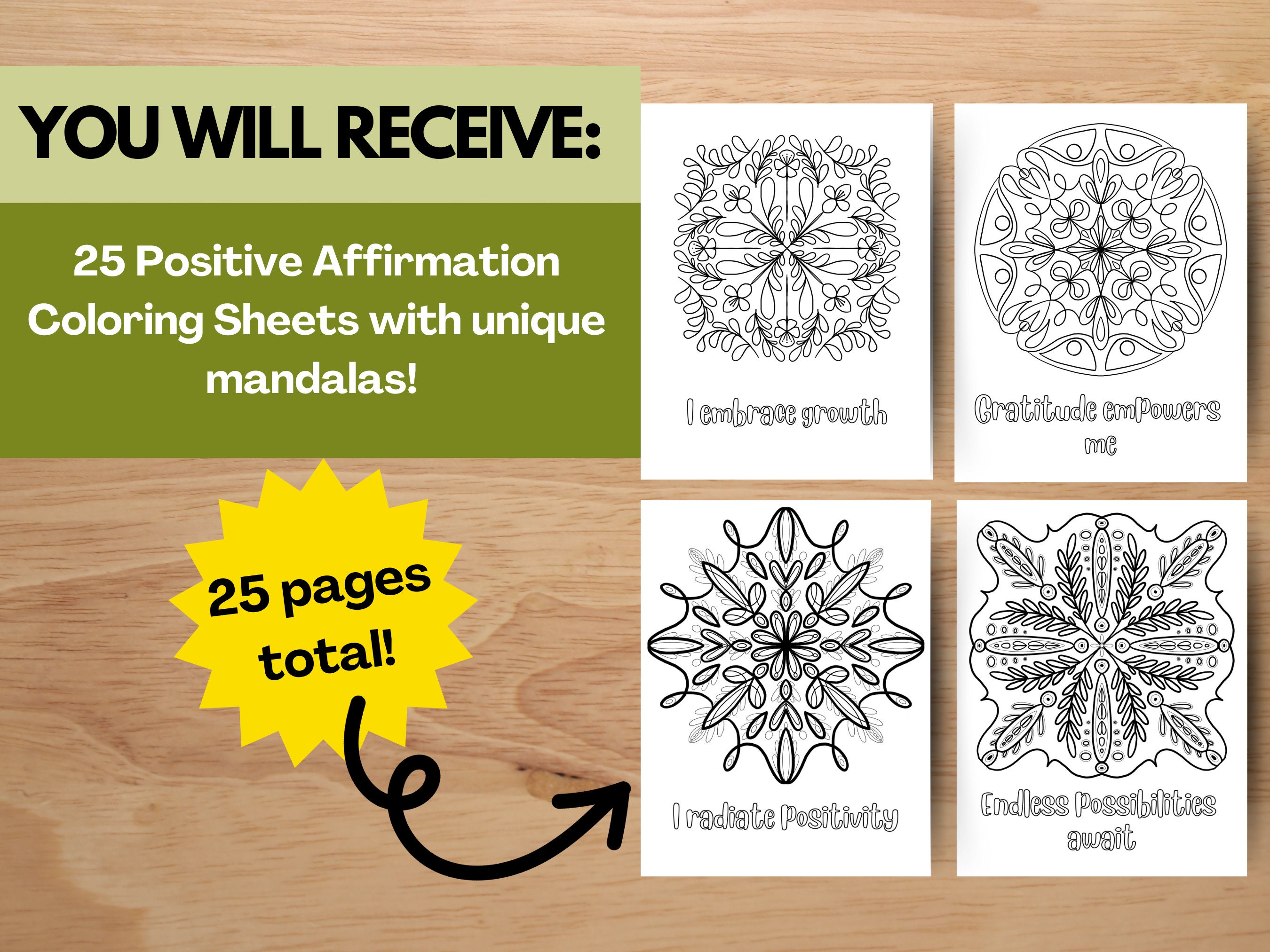 Positive Affirmations Coloring Sheets, Calming Corner Activity, Mandala ...