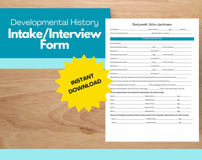 Developmental History Intake Form for Children Clients | Therapist ...