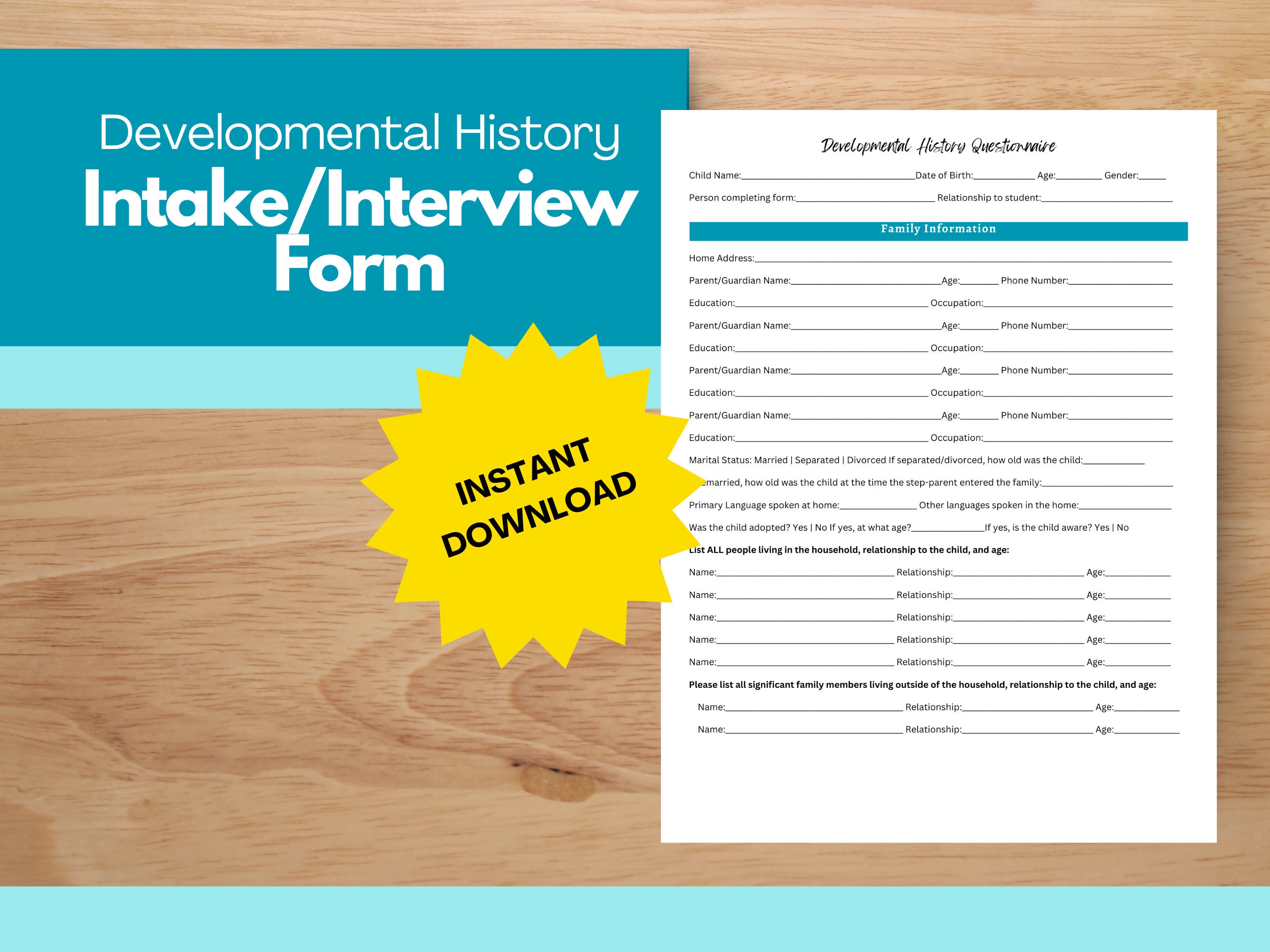 Developmental History Intake Form, Social History Interview Form ...