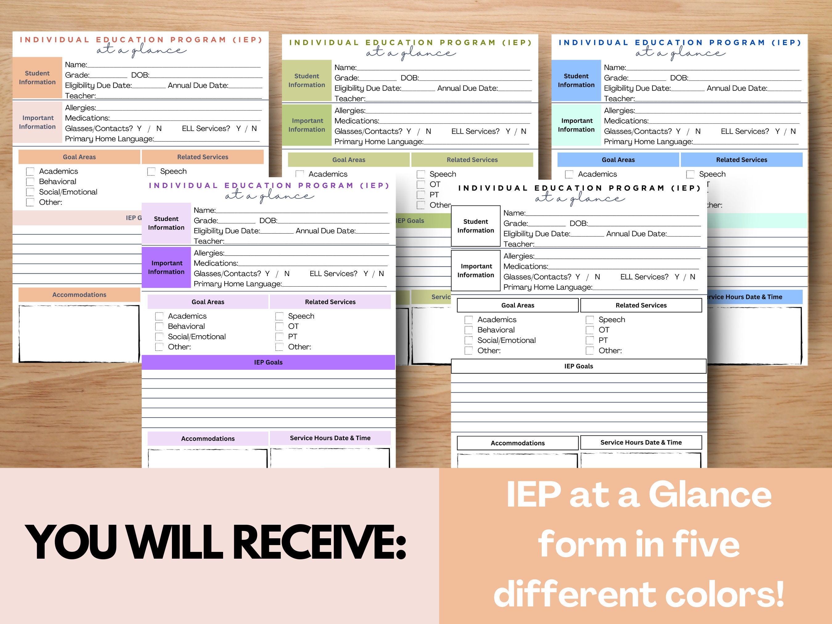 IEP at a Glance Form, Special Education IEP Quick Reference Form, IEP ...
