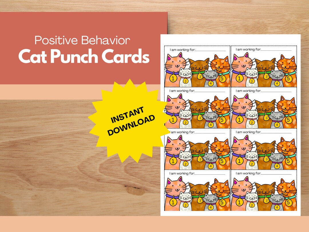 Cat-themed Positive Behavior Punch Card, Classroom Behavior Management ...