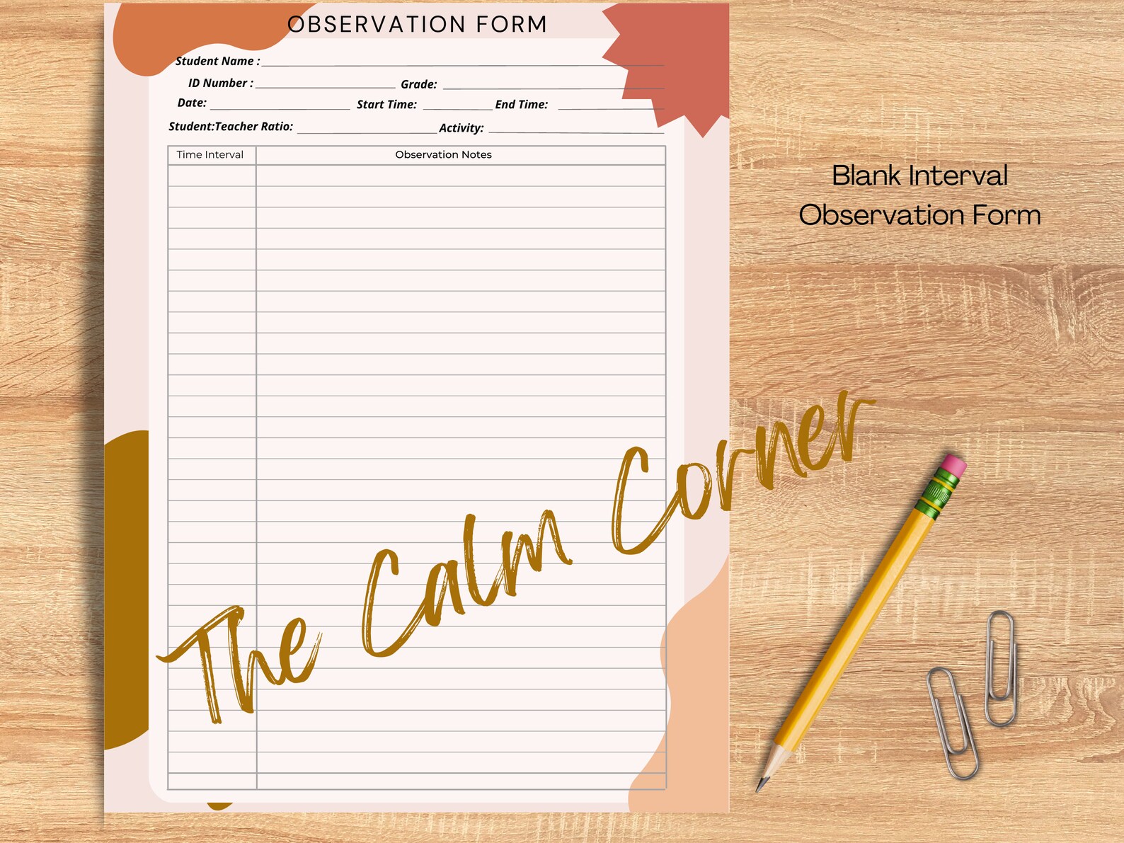 Observation Form | Classroom Observation Form | Time Interval ...