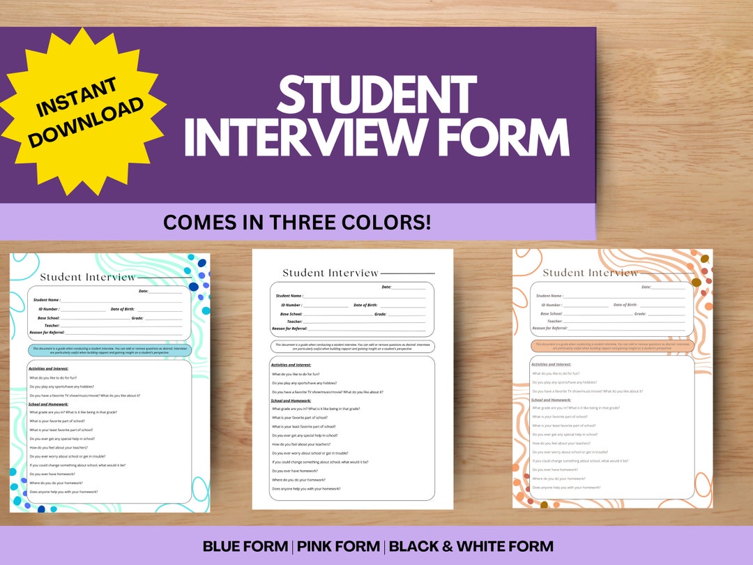 Student Interview Form | Clinical Interview Form | School Psychologist ...