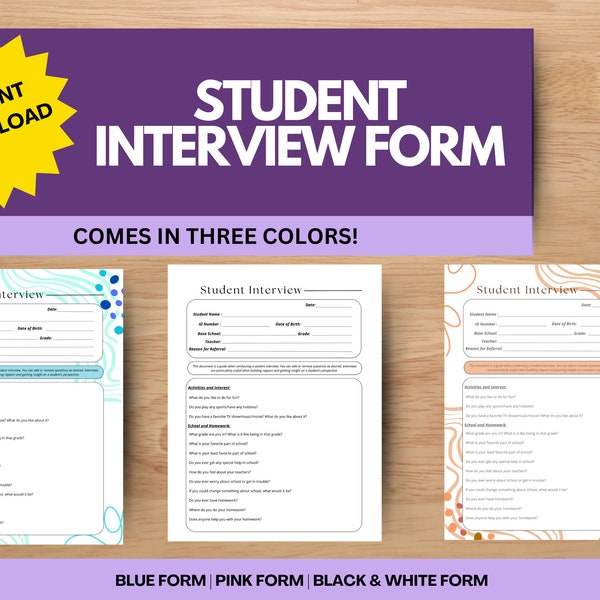 Student Intake Form - Etsy