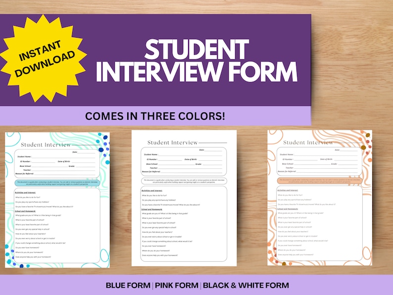 Student Interview Form | Clinical Interview Form | School Psychologist ...