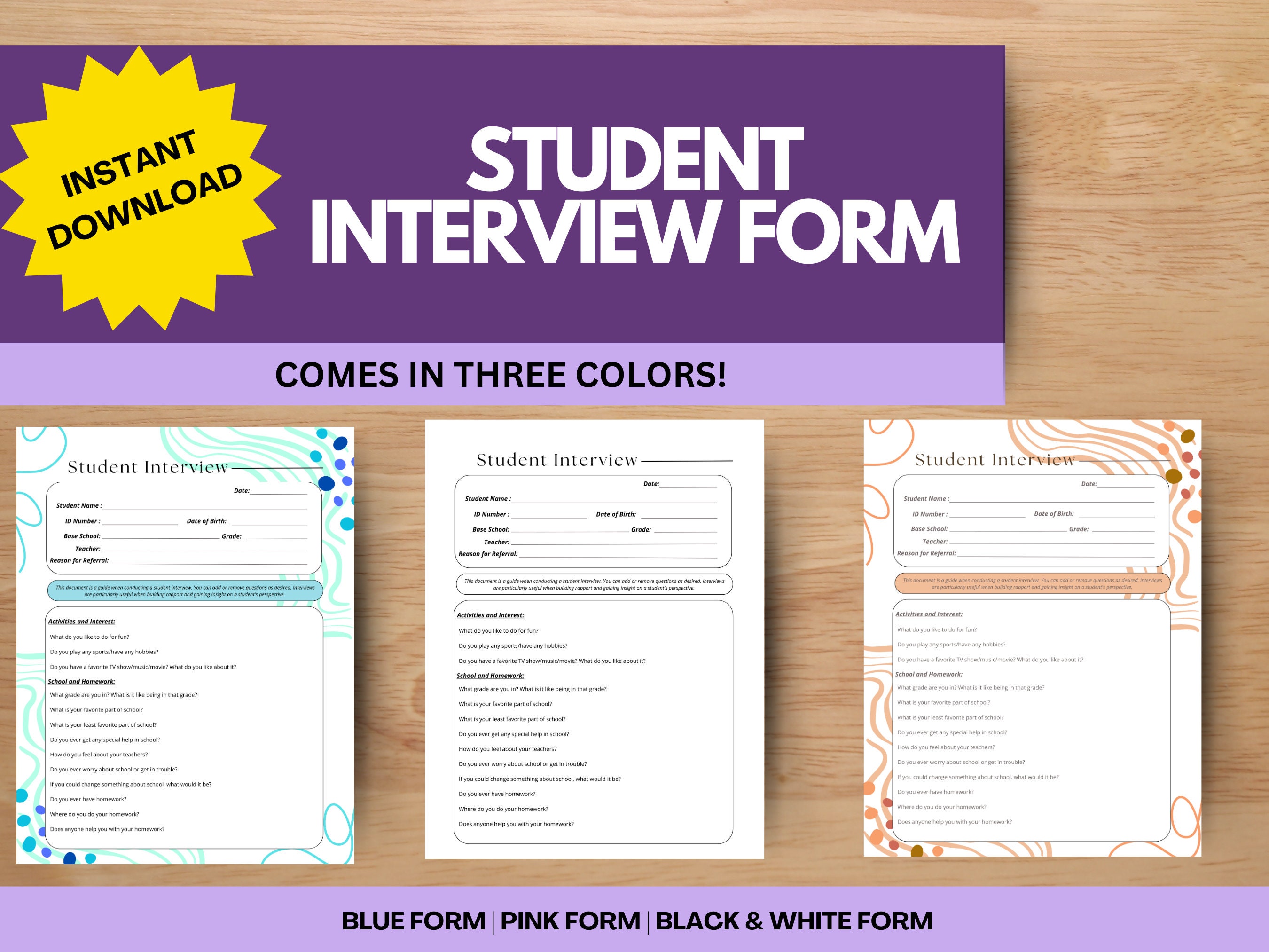 Student Interview Form | Clinical Interview Form | School Psychologist ...