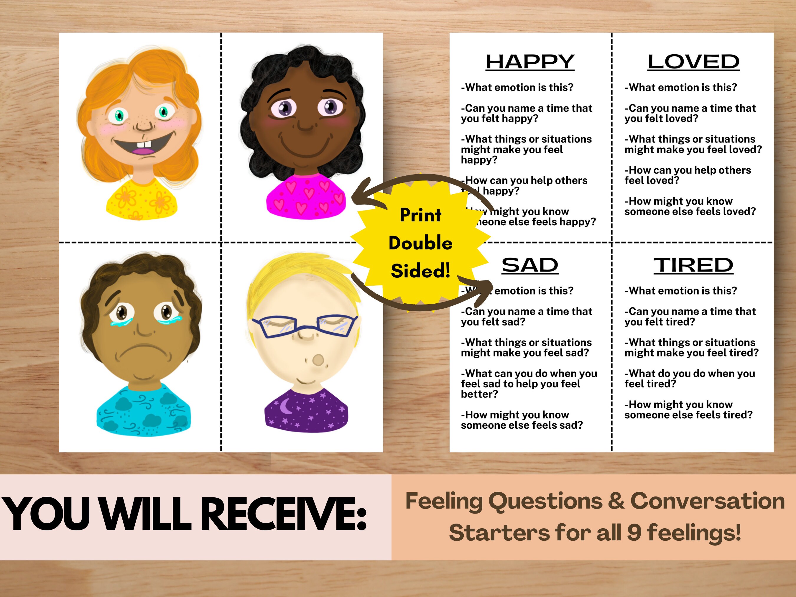 Feelings Skill Flashcards, Emotion Identification for Kids, Social ...