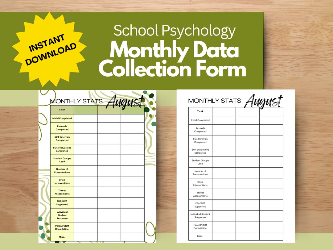 School Psychology Monthly Data Collection Form, School Psychology ...