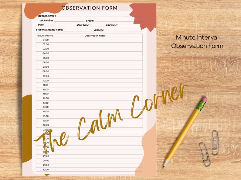Observation Form | Classroom Observation Form | Time Interval ...