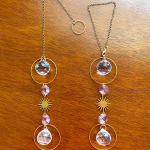 Pink Star Sun Catcher Hanging Gold Crystal Prism Pink Aura Rainbow Car ...