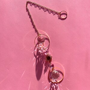 Pink Star Sun Catcher Hanging Gold Crystal Prism Pink Aura Rainbow Car ...