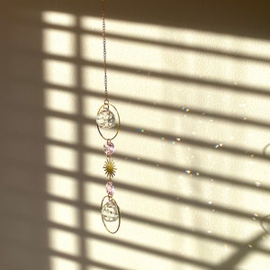 Pink Star Sun Catcher Hanging Gold Crystal Prism Pink Aura Rainbow Car ...