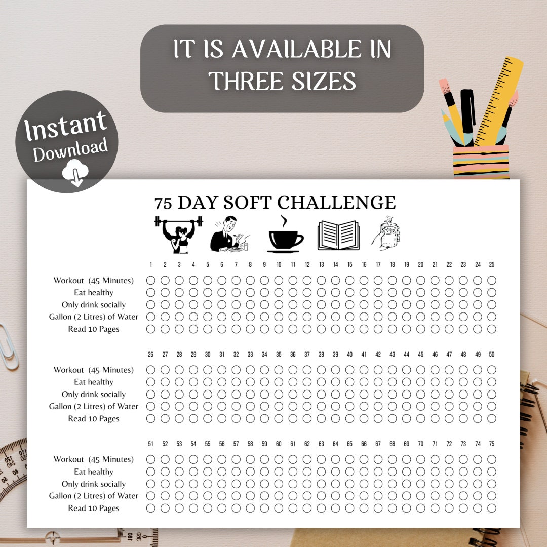75 Day Soft Challenge 75 Day Checklist Template Self Growth Tracker ...