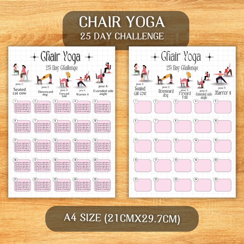 25 Day Chair Yoga Challenge Home Chair Exercise Chair Workout Guide Lose Weight Tracker Editable ...
