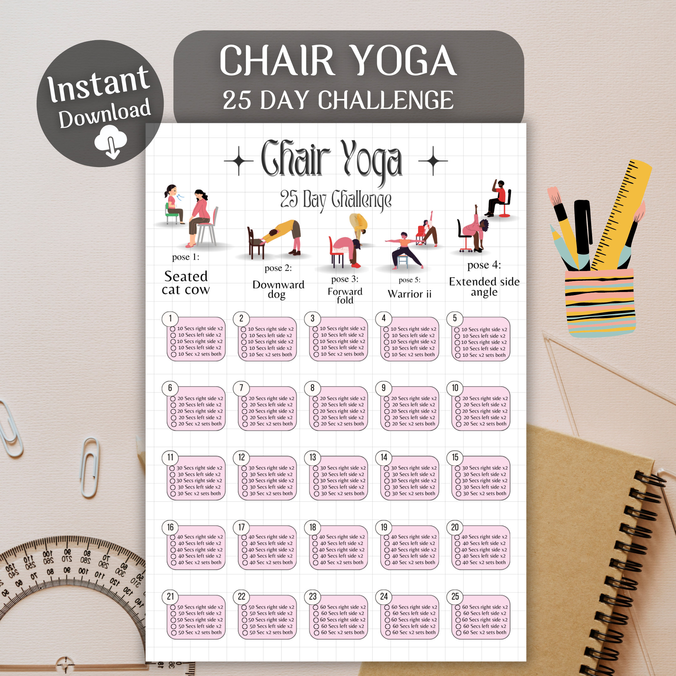 25 Day Chair Yoga Challenge Home Chair Exercise Chair Workout Guide ...