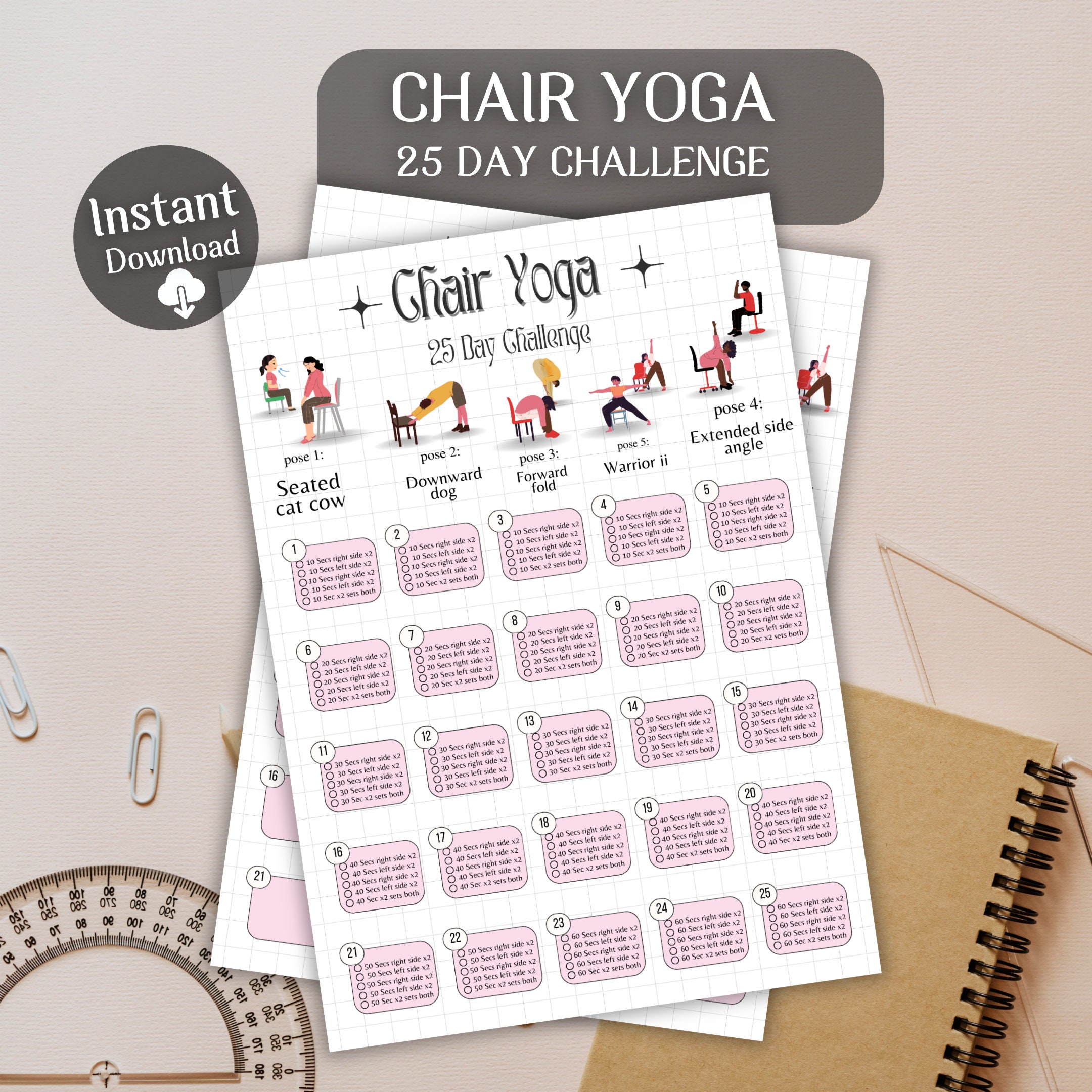 25 Day Chair Yoga Challenge Home Chair Exercise Chair Workout Guide ...