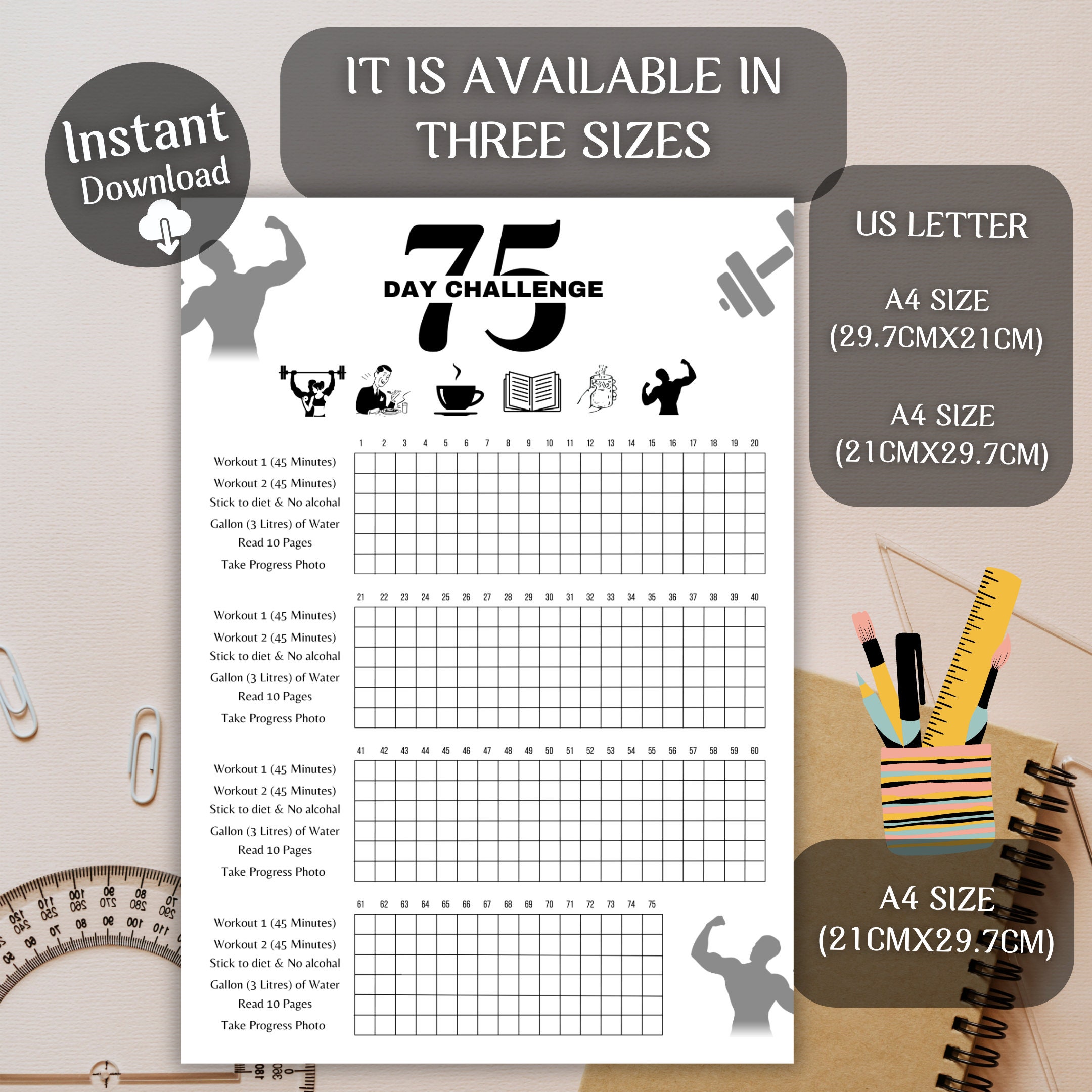 The 75 Day Challenge 75 Day Checklist Template 75 Day Hard Tracker ...