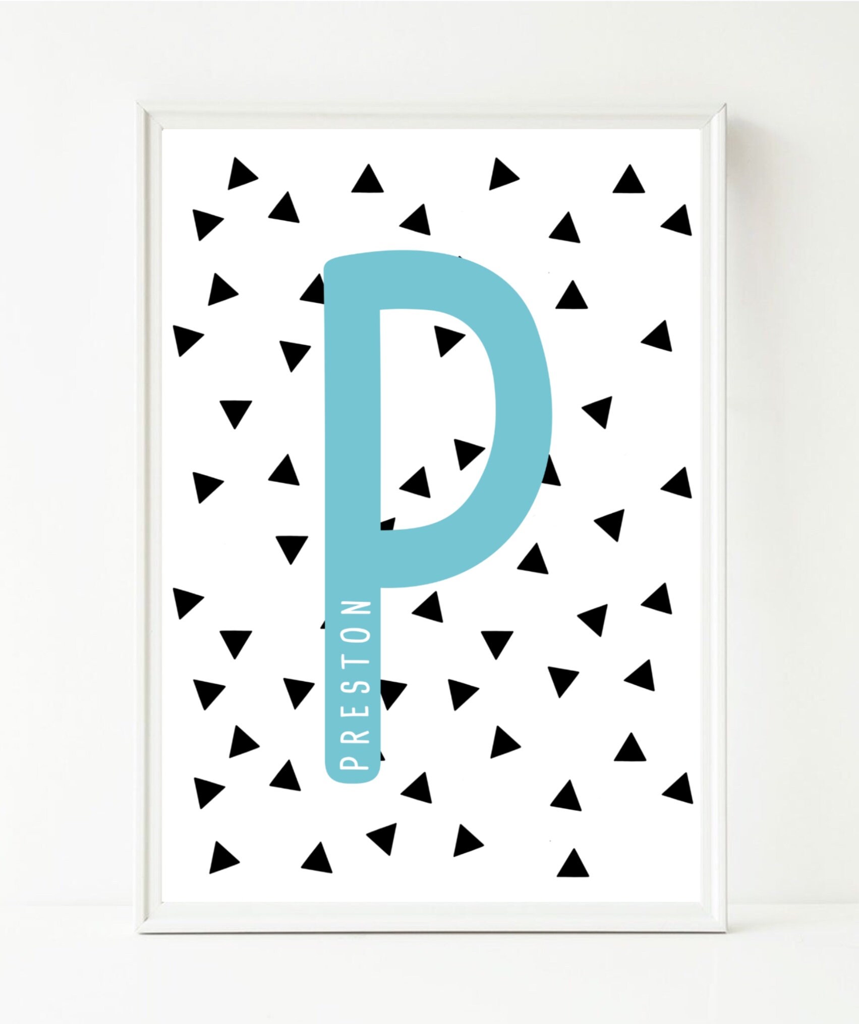 Blue Personalised Letter Print P Triangle Pattern Black White Blue ...