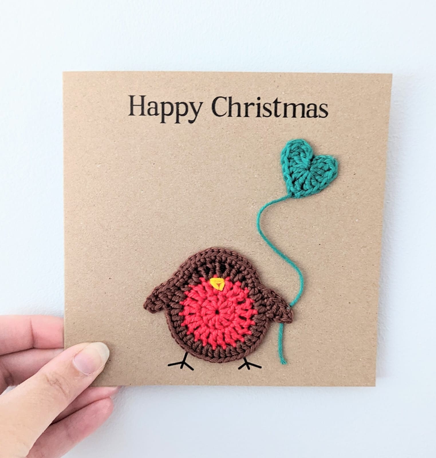 Handmade Personalised Christmas Card With Crochet Robin With Heart ...