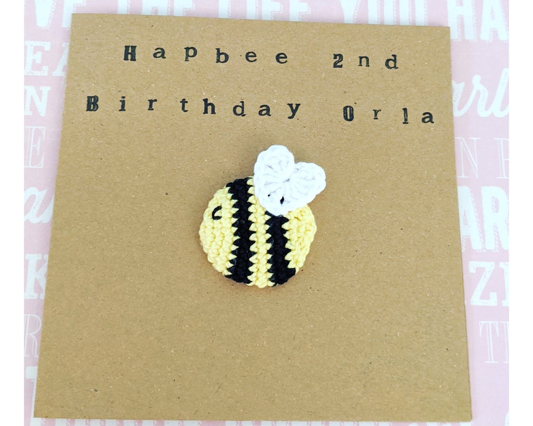 Handmade Personalised Hapbee Birthday Card, Crochet Card, Bee, Cute ...