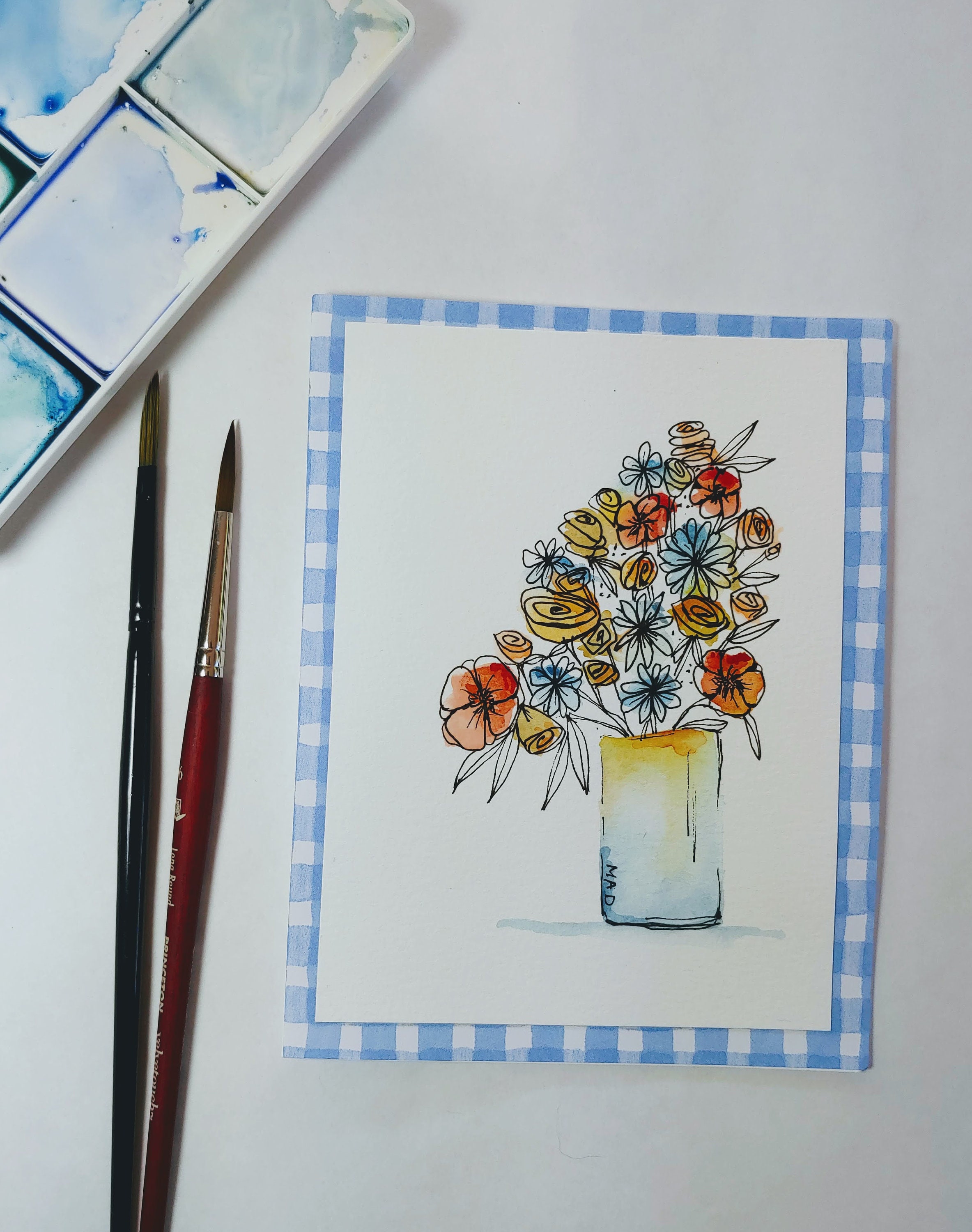 Blue Flower Bouquet Card | Any Occasion Blank Card - Etsy