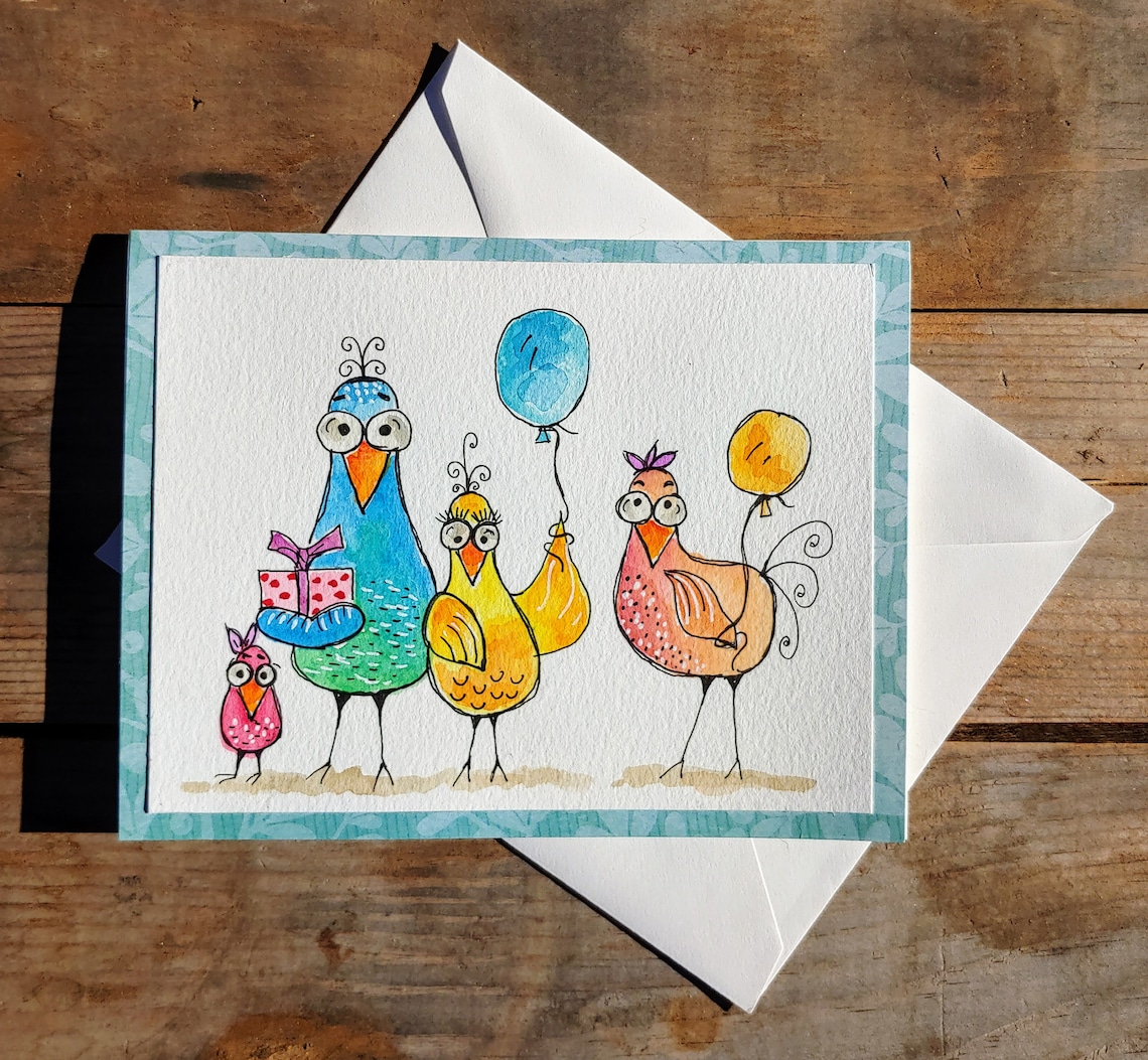 Whimsical Birthday Card | Birthday Bird | Watercolor Original Artwork ...