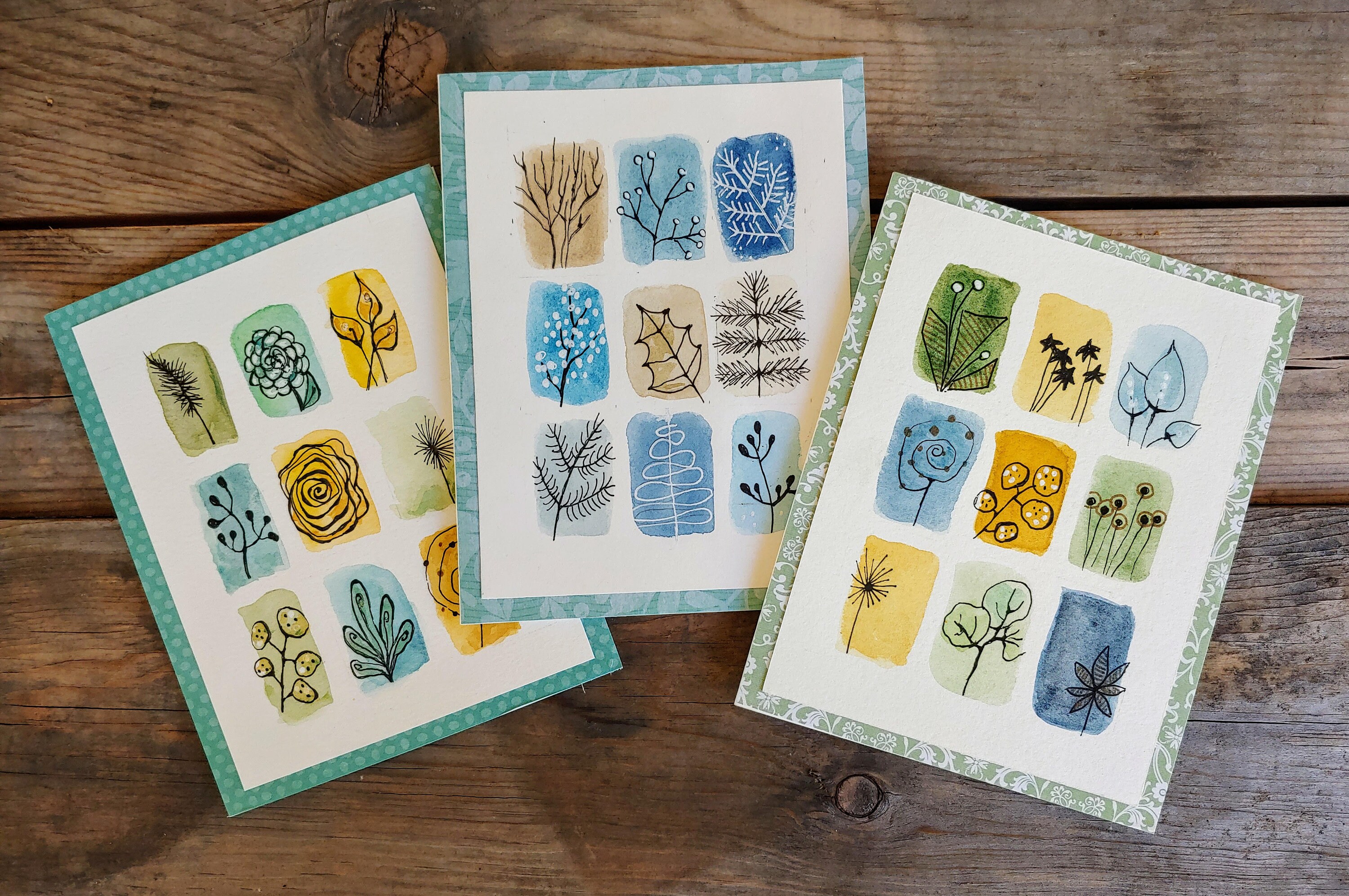 Autumn | Winter Leaves | Doodle Cards | 3 PACK - Etsy