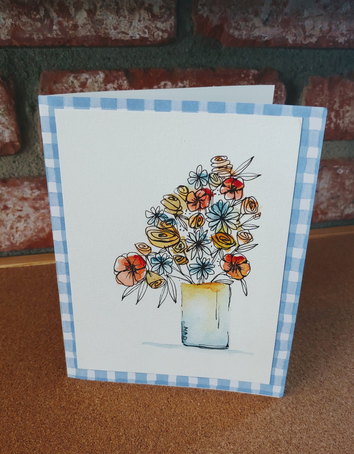 Blue Flower Bouquet Card | Any Occasion Blank Card - Etsy