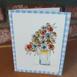 Blue Flower Bouquet Card | Any Occasion Blank Card - Etsy