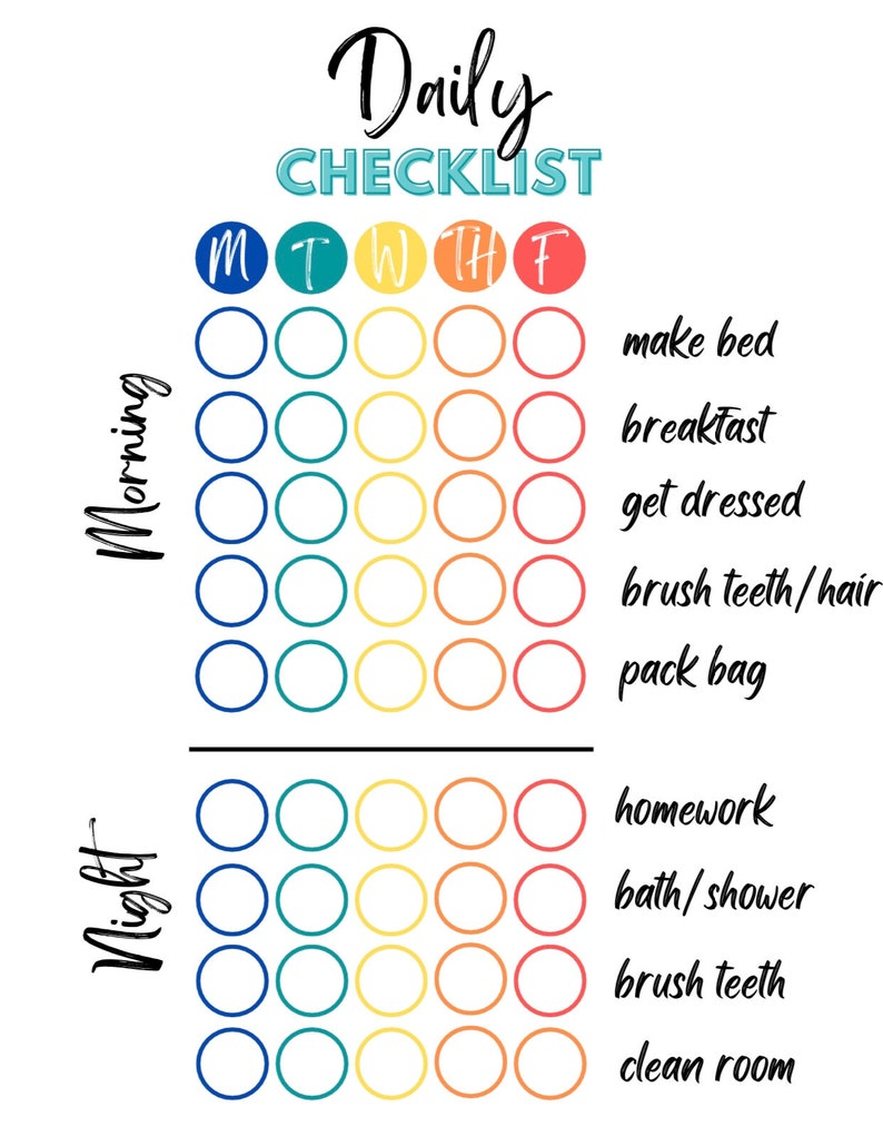 Printable Daily Routine Checklist for Kids - Etsy