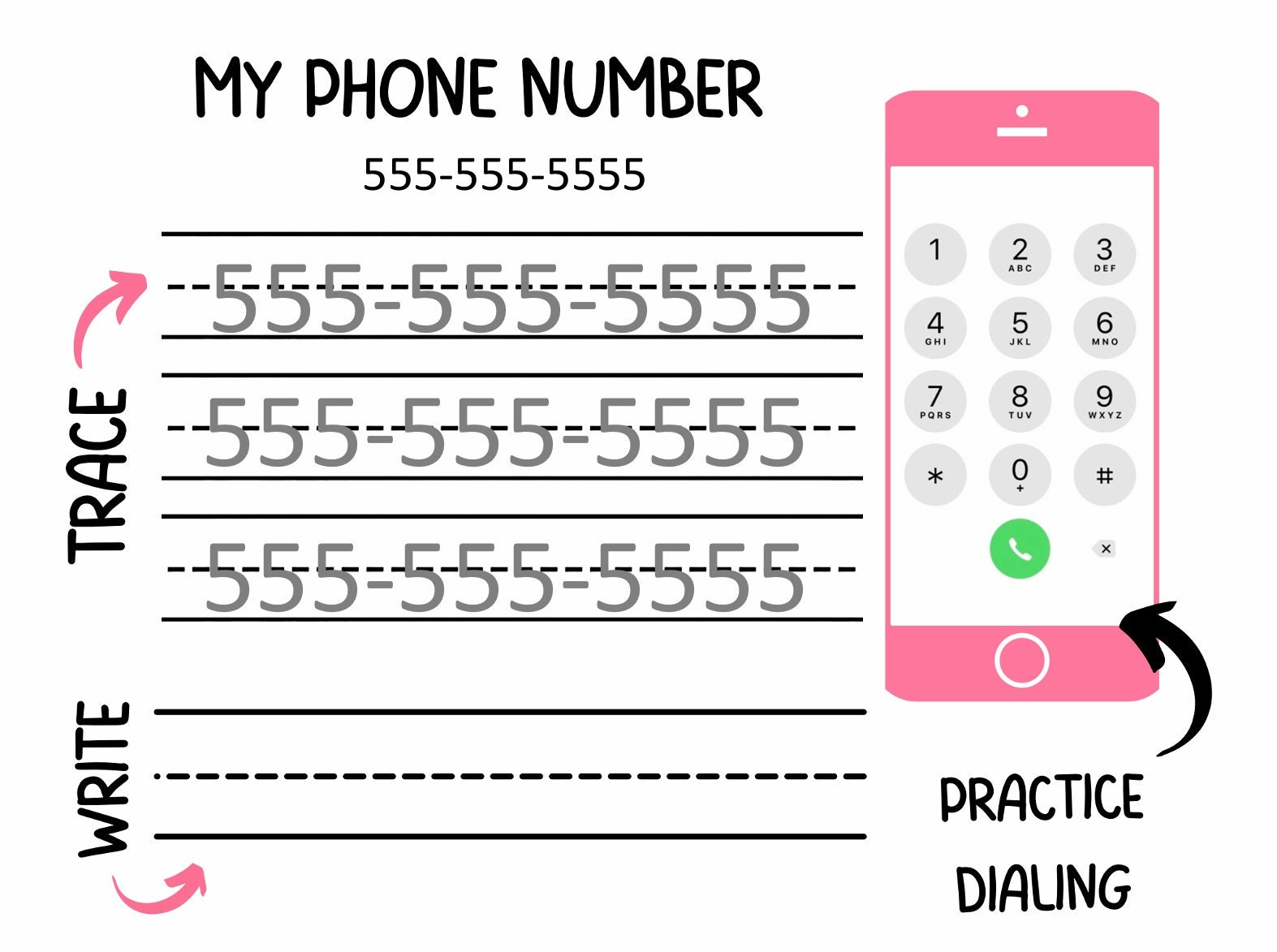 EDITABLE Preschool Learn/write Phone Number - Etsy