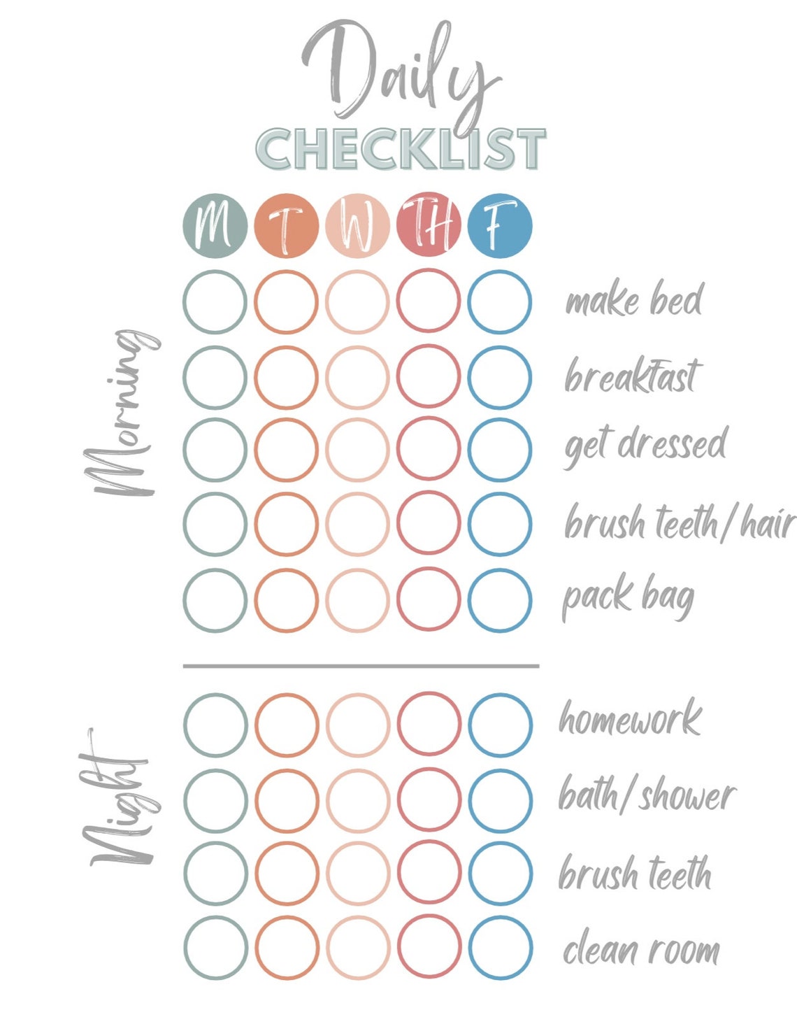 Printable Daily Routine Checklist for Kids - Etsy