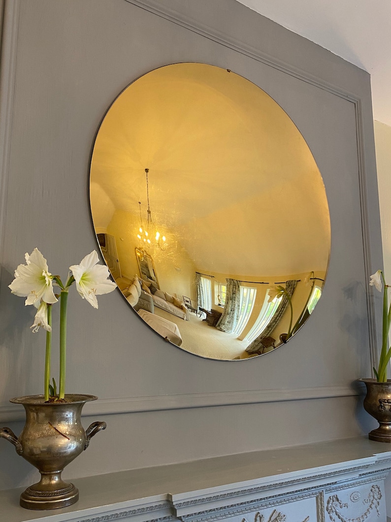 Gold Leaf Convex Wall Mirror 120cm – Verre Eglomise Glass - Etsy