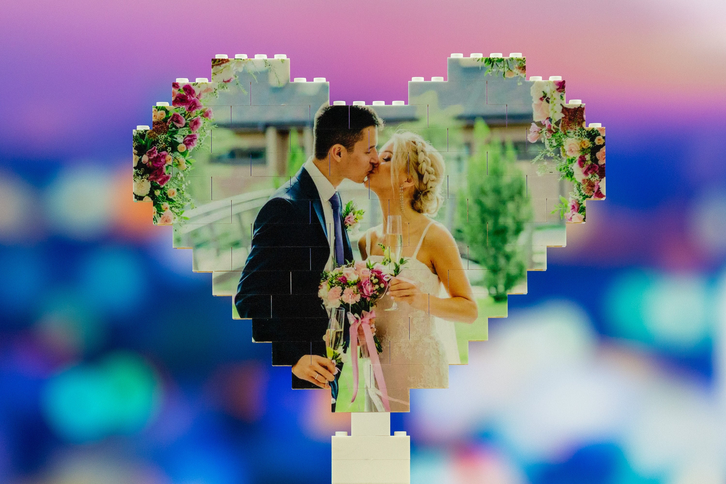 Personalised building brick heart photo block large | Etsy