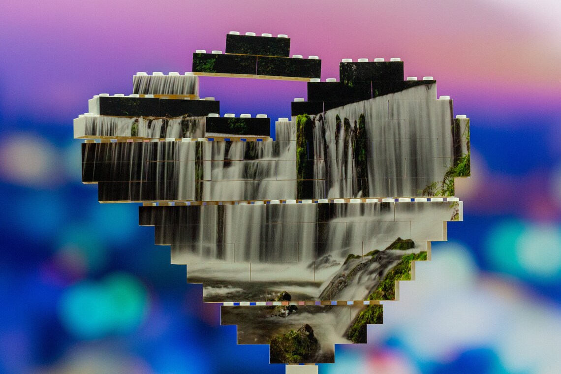 Personalised building brick heart photo block large | Etsy