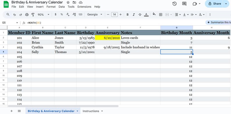 Birthday & Anniversary Calendar | Excel Template | Perpetual Digital ...